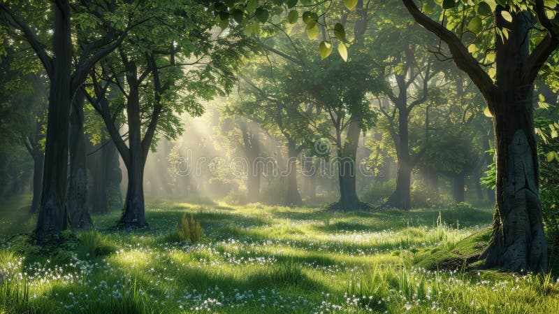 Forest Bathed in Sunlight. Magical Forest Stock Image - Image of park ...
