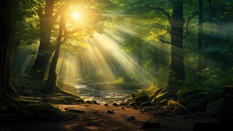 Forest beams of light stock illustration. Illustration of intricate ...