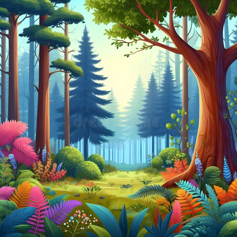 Forest. Beautiful Colorful Plan Stock Illustration - Illustration of ...