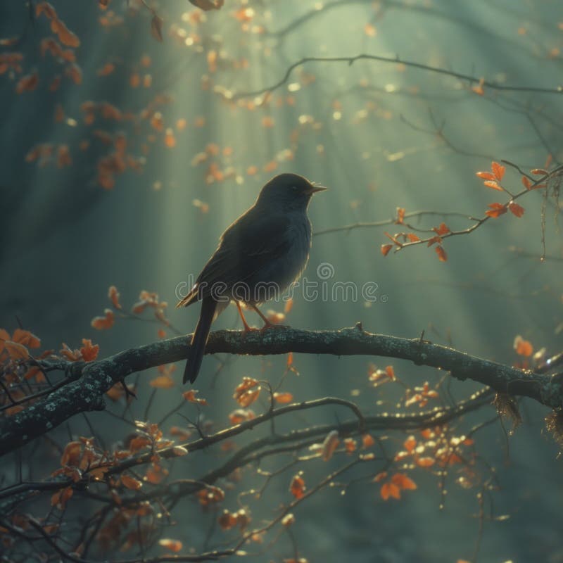 Forest Bird in the Sun S Rays Stock Illustration - Illustration of ...