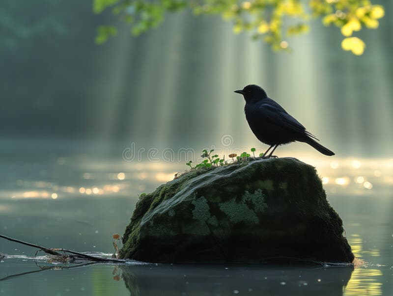 Forest Bird in the Sun S Rays Stock Illustration - Illustration of cute ...