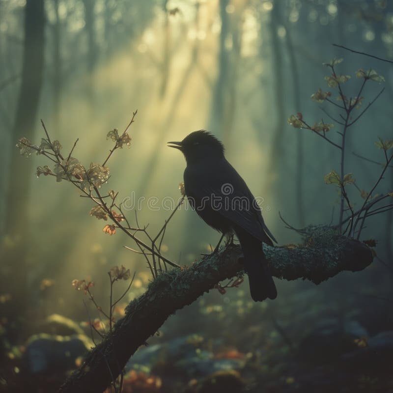 Forest Bird in the Sun S Rays Stock Illustration - Illustration of ...