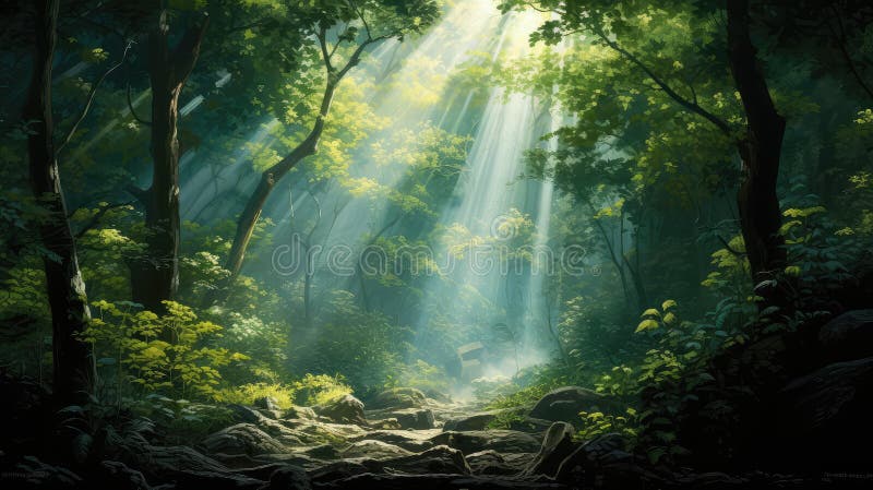 Forest blinding light stock illustration. Illustration of nature ...