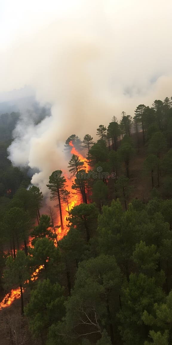 A Forest Border Consumed by Fire, Smoke Spreading and Flames Devouring ...