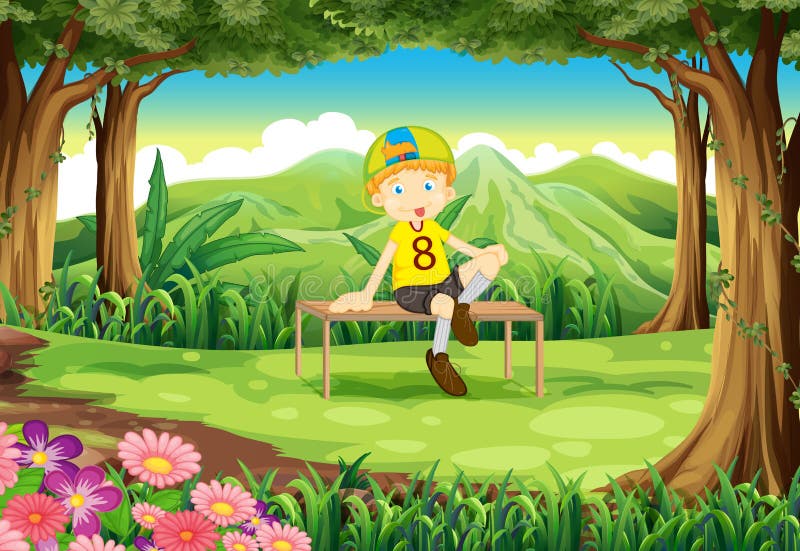 A Forest with a Boy Sitting Above the Table Stock Vector - Illustration ...
