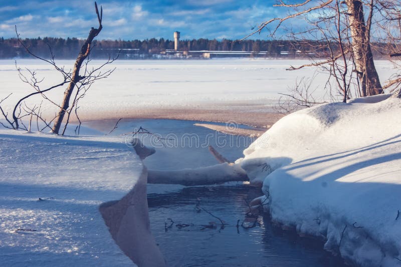 Forest Breaks a Path through the Snow and Ice Stock Image - Image of ...