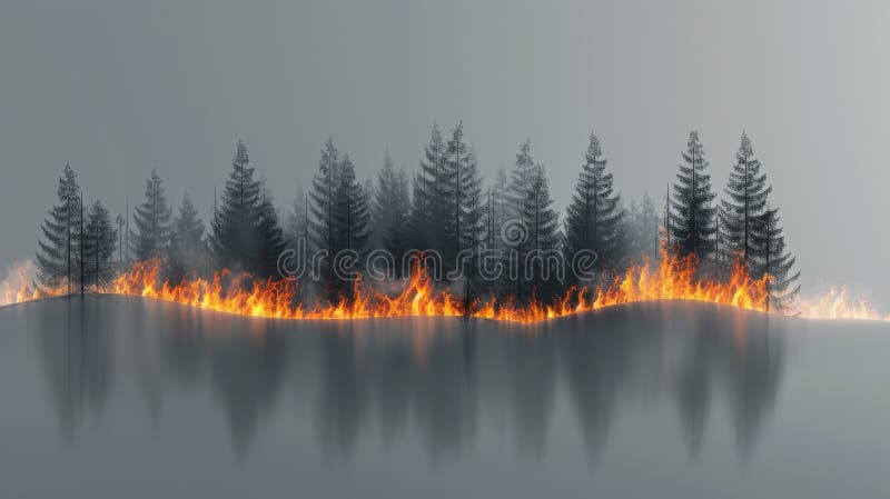 Forest Burning Along a Reflective Water Surface Stock Photo - Image of ...