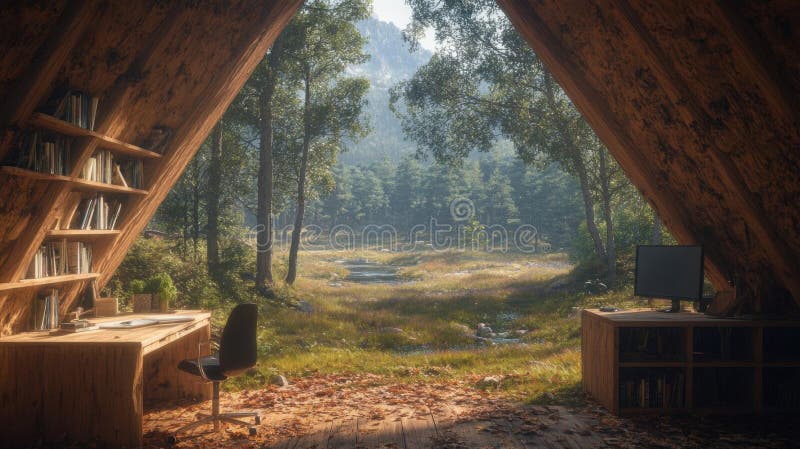 Forest Cabin Workspace stock illustration. Illustration of ...