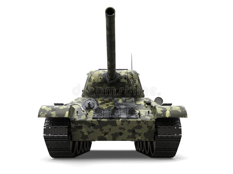 Forest Camo Old Military Tank - Low Angle Front View Stock Illustration ...