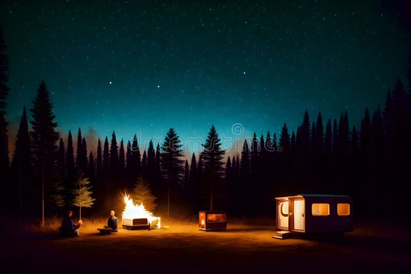 Forest Camping Illustration with Fire in the Wild Ai Generated Stock ...