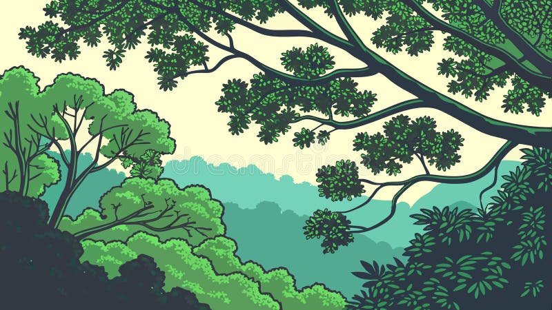 Forest Canopy with Light Rays, Peaceful Nature View Vector Design ...