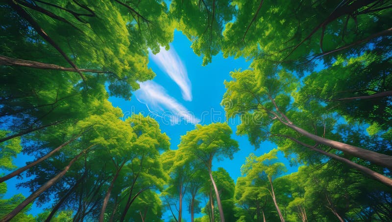 Forest Canopy View with Sky Glimpses through Green Trees, Capturing ...