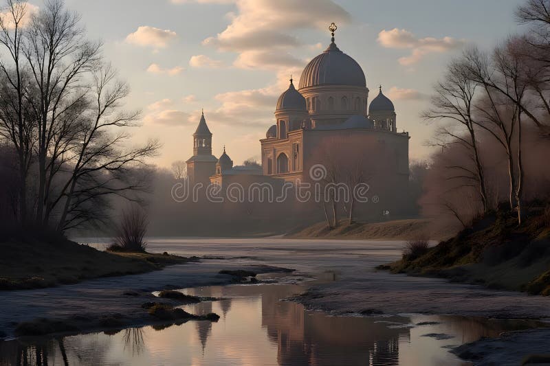 Forest Castle with Tall, Brown Trees Stock Illustration - Illustration ...