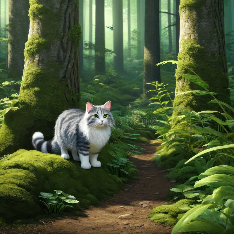 Forest Cat in a Restored Forest. Concept - Healing the Earth Stock ...