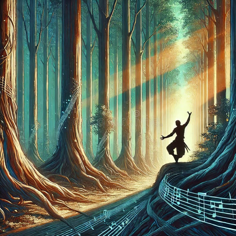 Forest Cathedral an Illustration of a Man Dancing in a Cathedral Stock ...