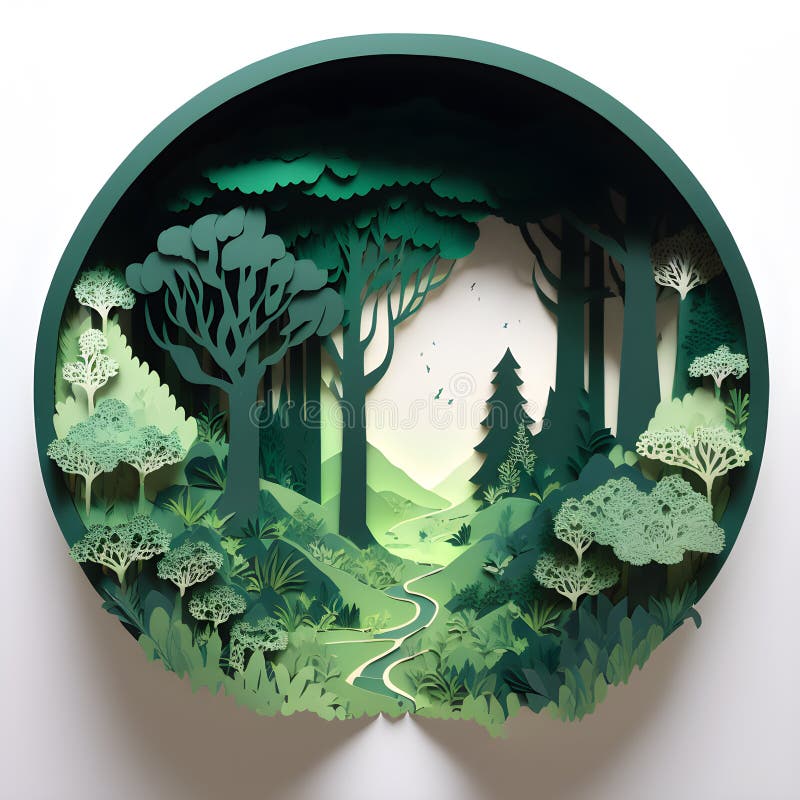 Forest Circle Green Papercut Diorama Stock Illustration - Illustration ...