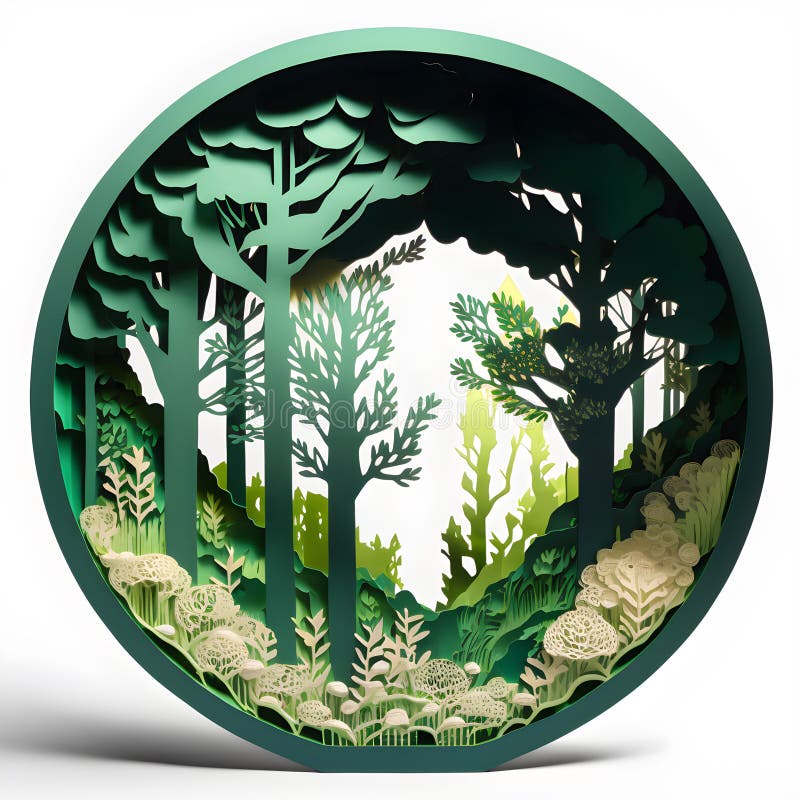 Forest Circle Papercut Diorama Stock Illustration - Illustration of ...