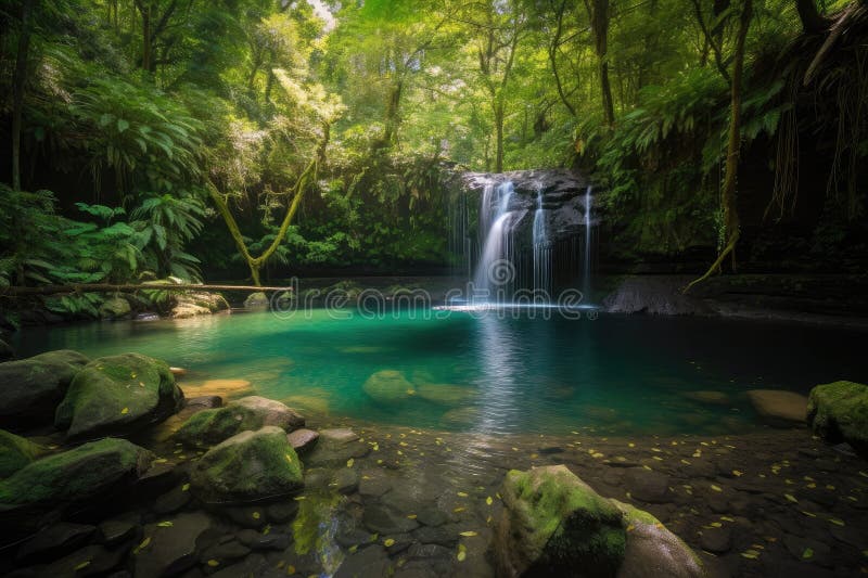 Forest with Clear Waterfall and Tranquil Pool, Perfect for Forest Stock ...