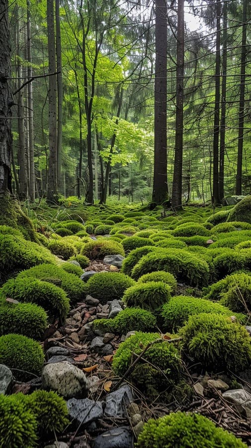 Forest Clearing Covered in Moss and Rocks Stock Illustration ...