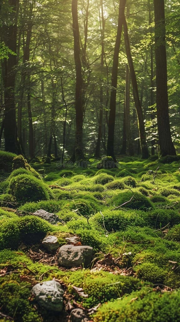 Forest Clearing Covered in Moss and Rocks Stock Illustration ...