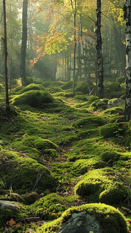 Forest Clearing Covered in Moss and Rocks Stock Illustration ...