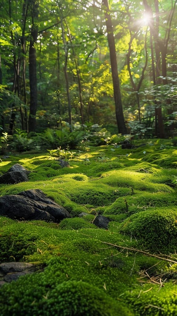 Forest Clearing Covered in Moss and Rocks Stock Illustration ...