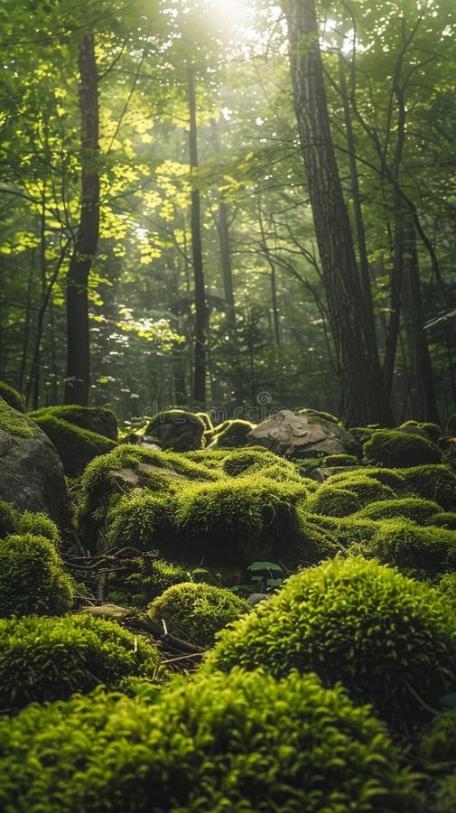 Forest Clearing Covered in Moss and Rocks Stock Illustration ...