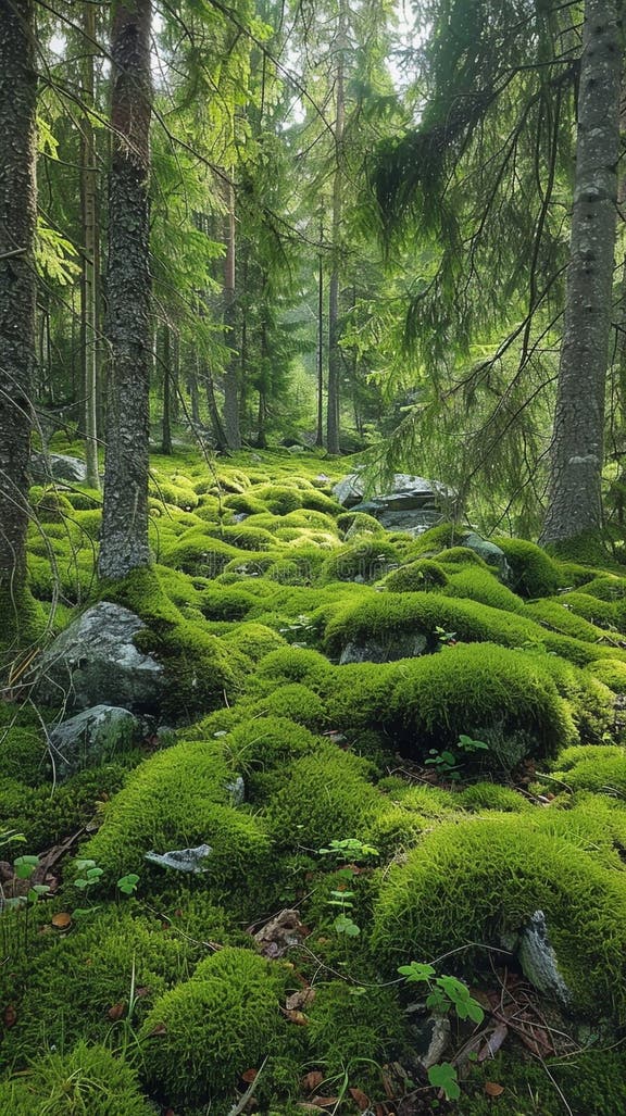 Forest Clearing Covered in Moss and Rocks Stock Illustration ...