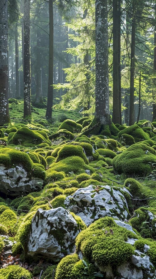 Forest Clearing Covered in Moss and Rocks Stock Illustration ...