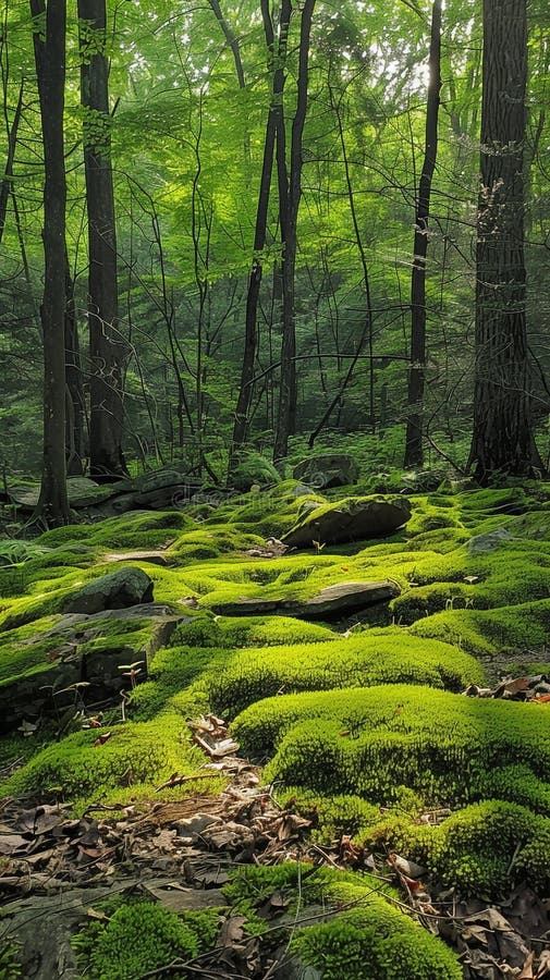 Forest Clearing Covered in Moss and Rocks Stock Illustration ...