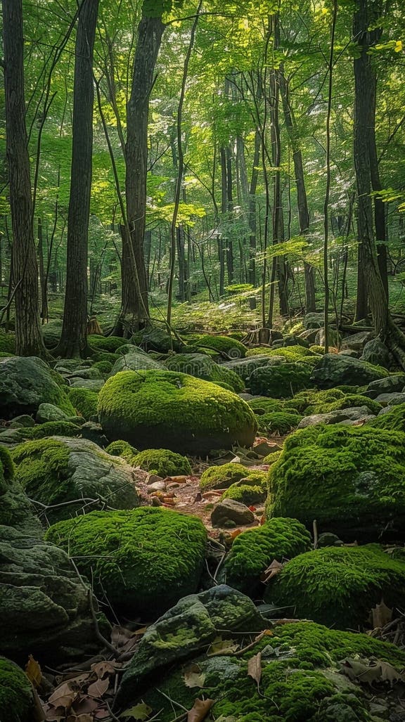 Forest Clearing Covered in Moss and Rocks Stock Illustration ...