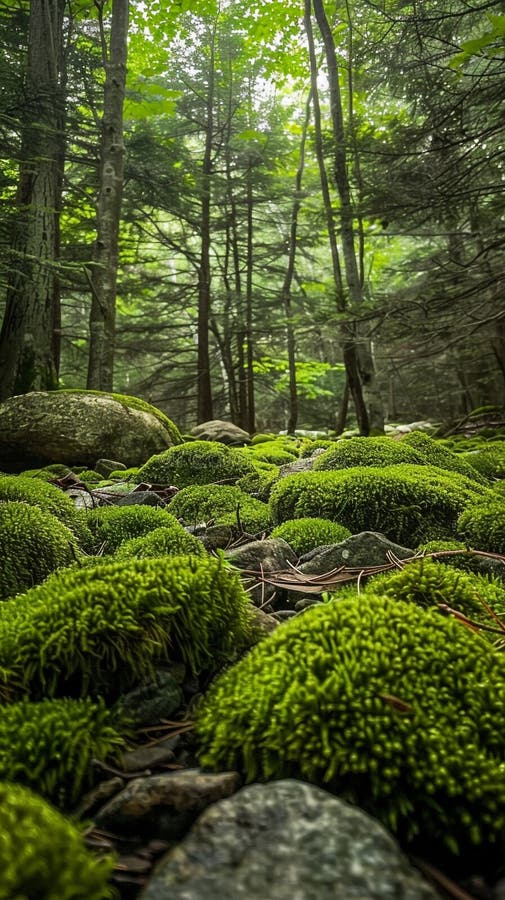 Forest Clearing Covered in Moss and Rocks Stock Illustration ...