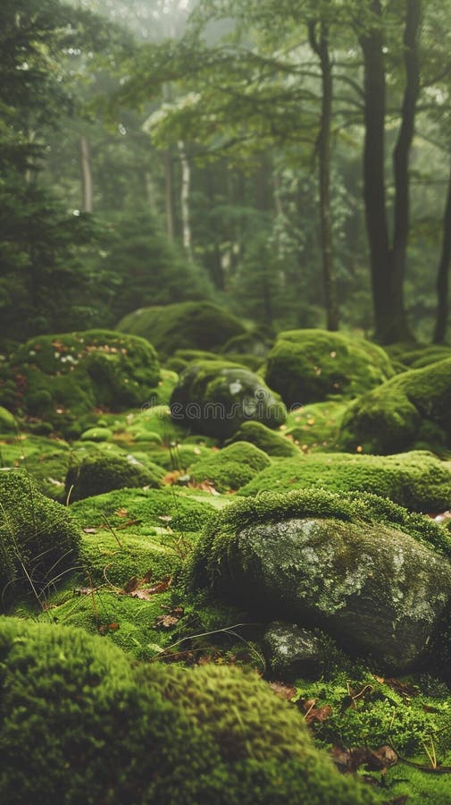 Forest Clearing Covered in Moss and Rocks Stock Illustration ...