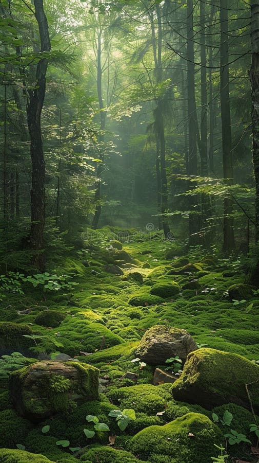 Forest Clearing Covered in Moss and Rocks Stock Illustration ...