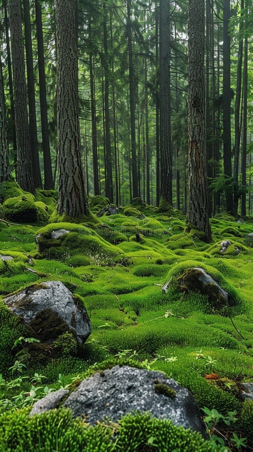 Forest Clearing Covered in Moss and Rocks Stock Illustration ...