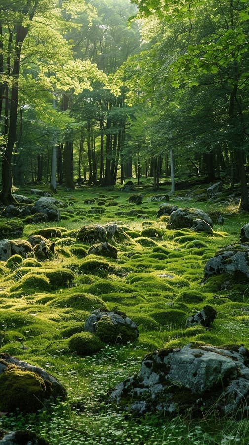 Forest Clearing Covered in Moss and Rocks Stock Illustration ...