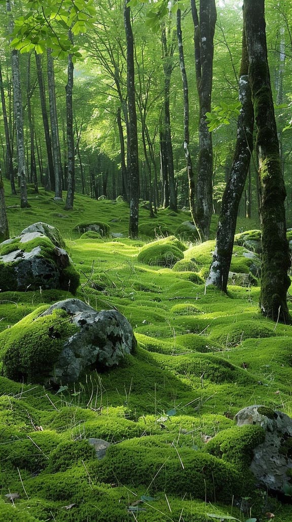 Forest Clearing Covered in Moss and Rocks Stock Illustration ...