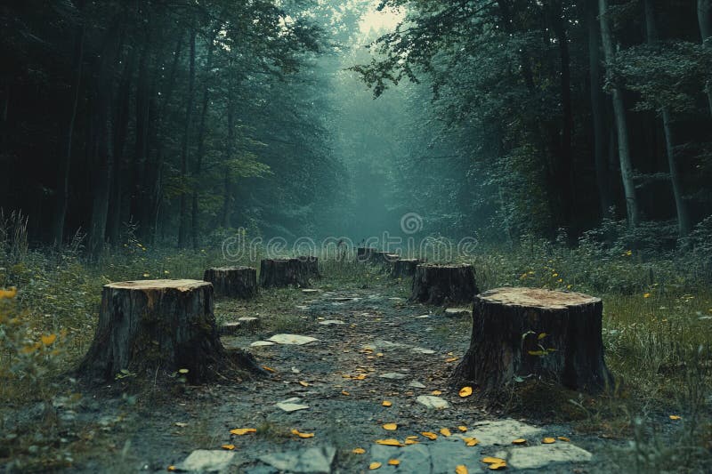 Forest Clearing Reveals Stumps Left after Deforestation in an ...