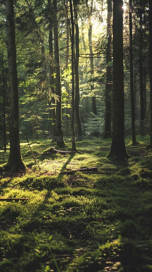 Forest Clearing Sunlight Filtering through Trees Stock Illustration ...