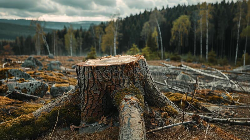 Forest Clearing with Tree Stump, Deforestation Impact. Environmental ...