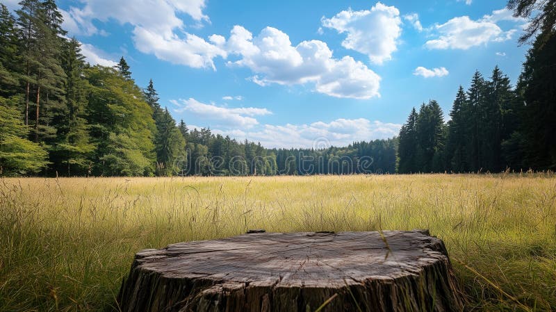 Forest Clearing with Tree Stump, Lush Greenery, Blue Sky Stock Image ...