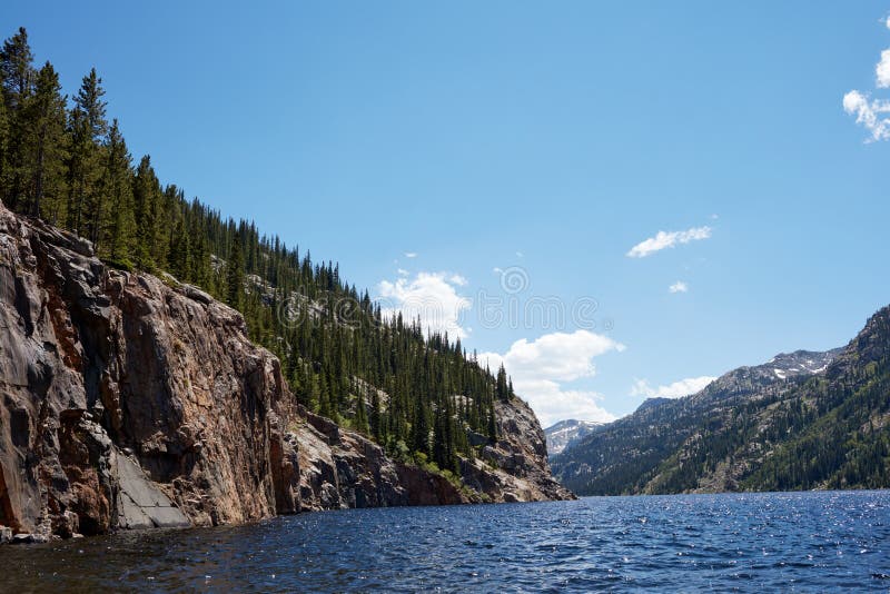 Forest with Cliffs by Mountain Lake Stock Photo - Image of high ...