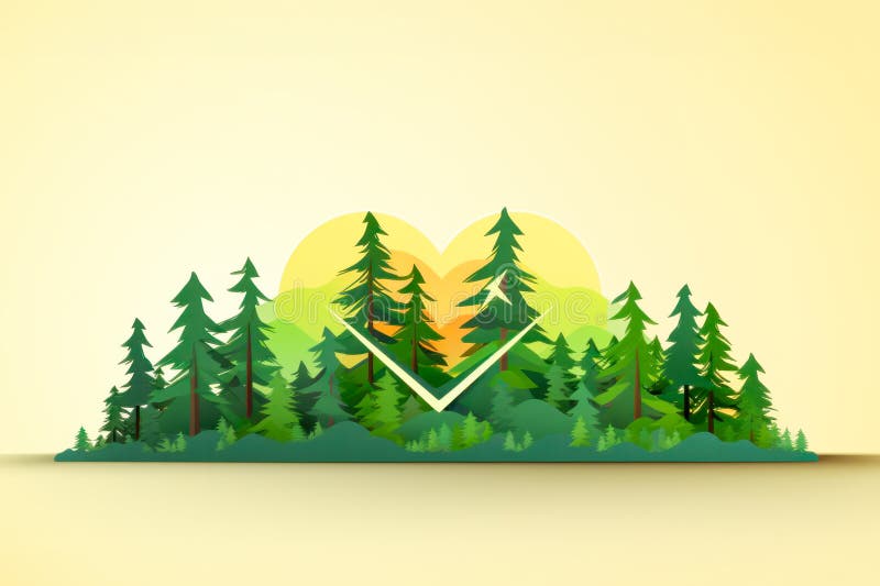 Stylized Eco-friendly Landscape, Forming a Heart Shape with Backdrop of ...