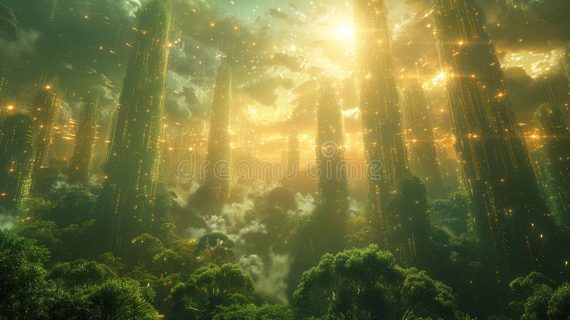 Dense Forest Filled with Tall Trees. Generative AI Stock Illustration ...