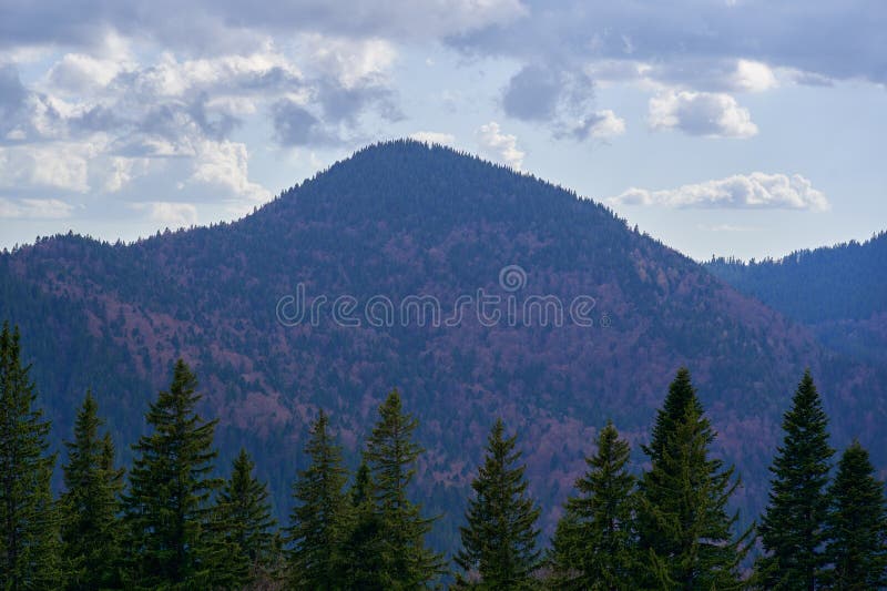 Forest-covered Mountain with Cloudy Sky Stock Photo - Image of ...