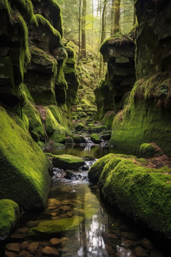Forest with Moss-covered Logs and Scenic Views of the Sun Shining ...
