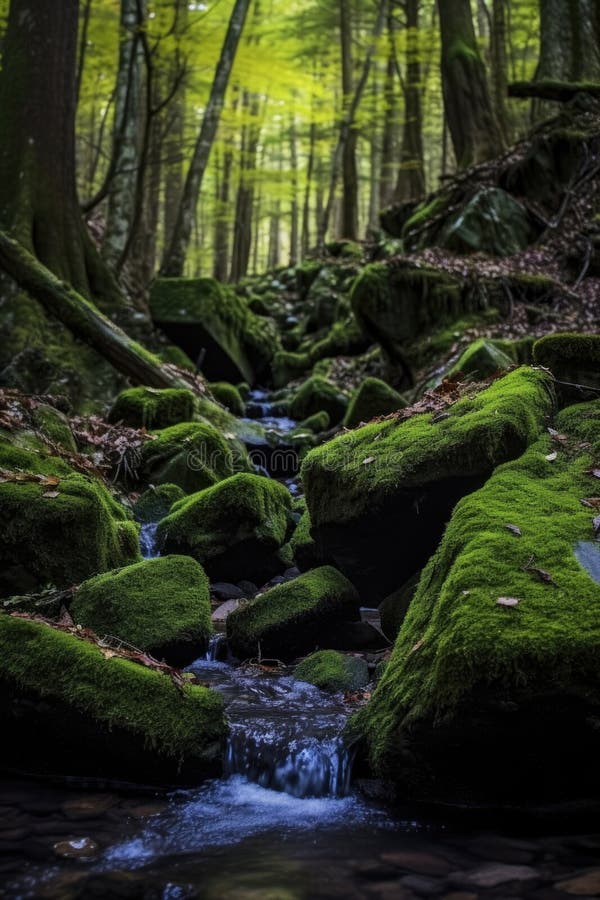 Forest with Moss-covered Logs and Scenic Views of the Sun Shining ...