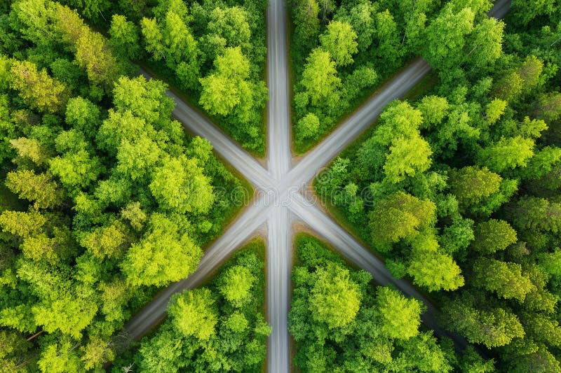 A Forest Crossroad As Seen from Above, Representing a Fork in the Road ...