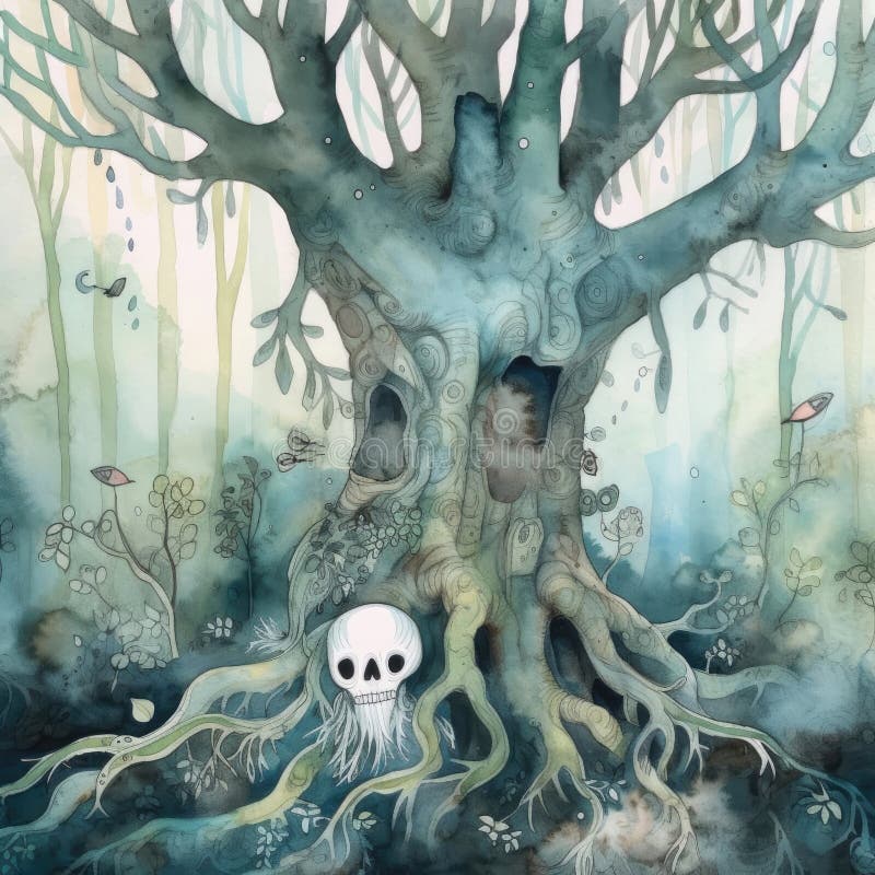 Forest with Dark and Twisted Trees Stock Illustration - Illustration of ...