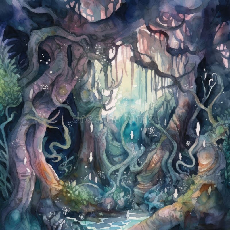 Forest with Dark and Twisted Trees Stock Illustration - Illustration of ...